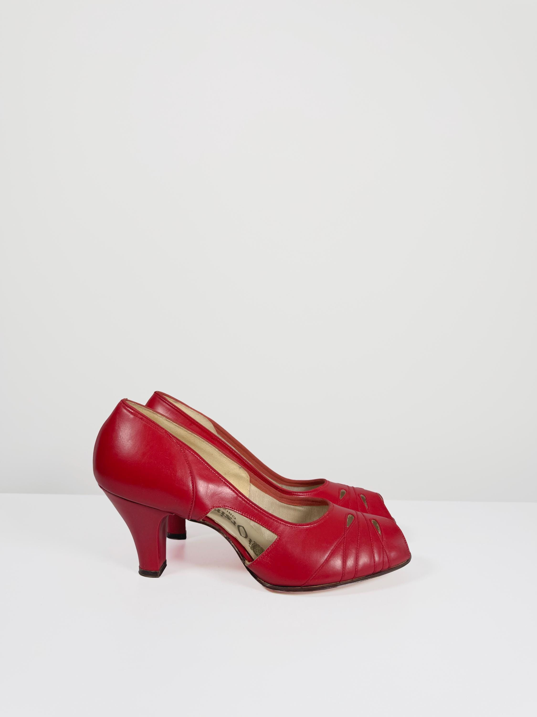 1950s Red Leather True Vintage High Heel Pump 7.5 AA - 50s Fifties True ...