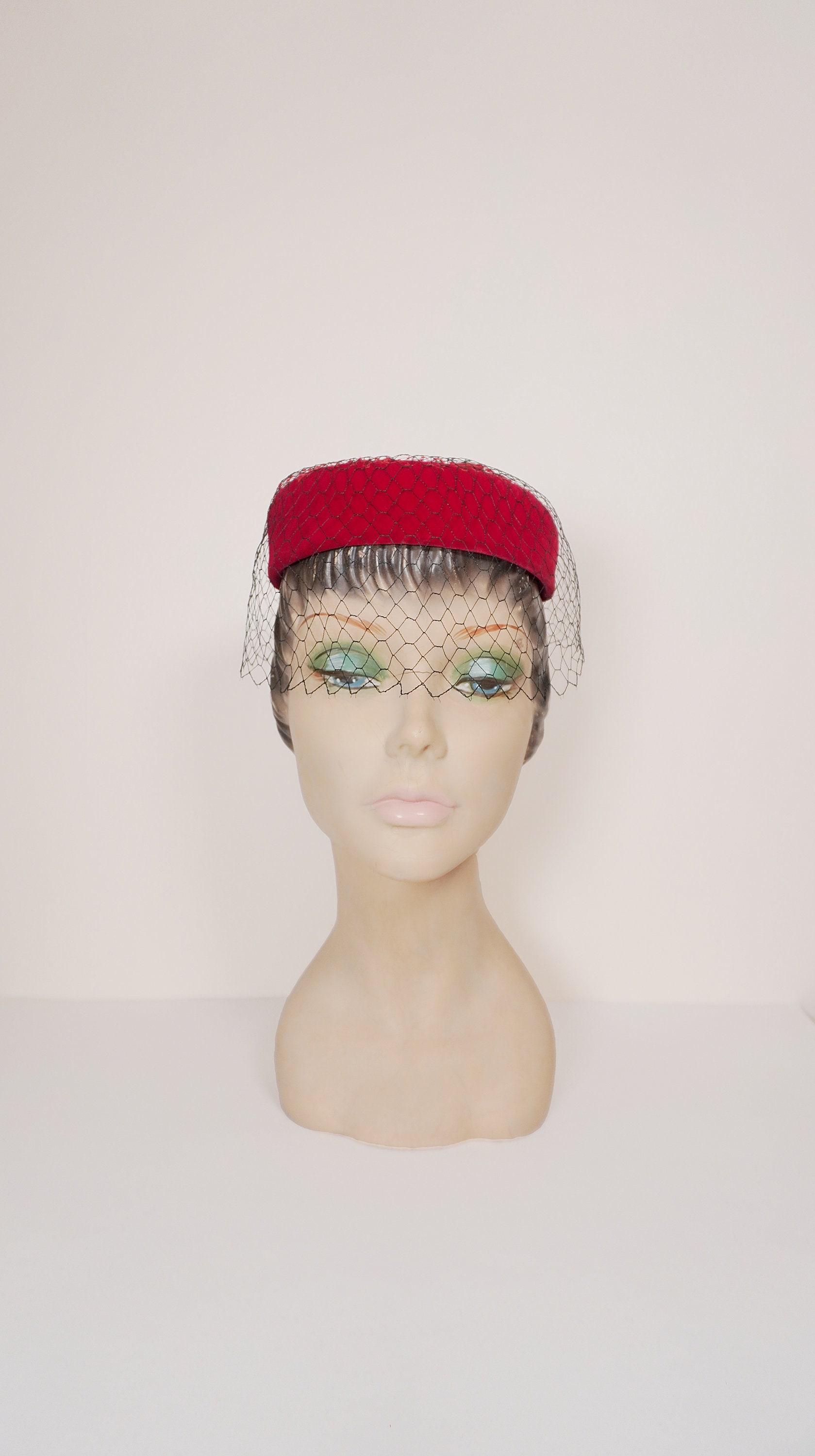 Exceptional RED Velvet 1950s Cap Style Cocktail Cap W/ Netting -fifties ...