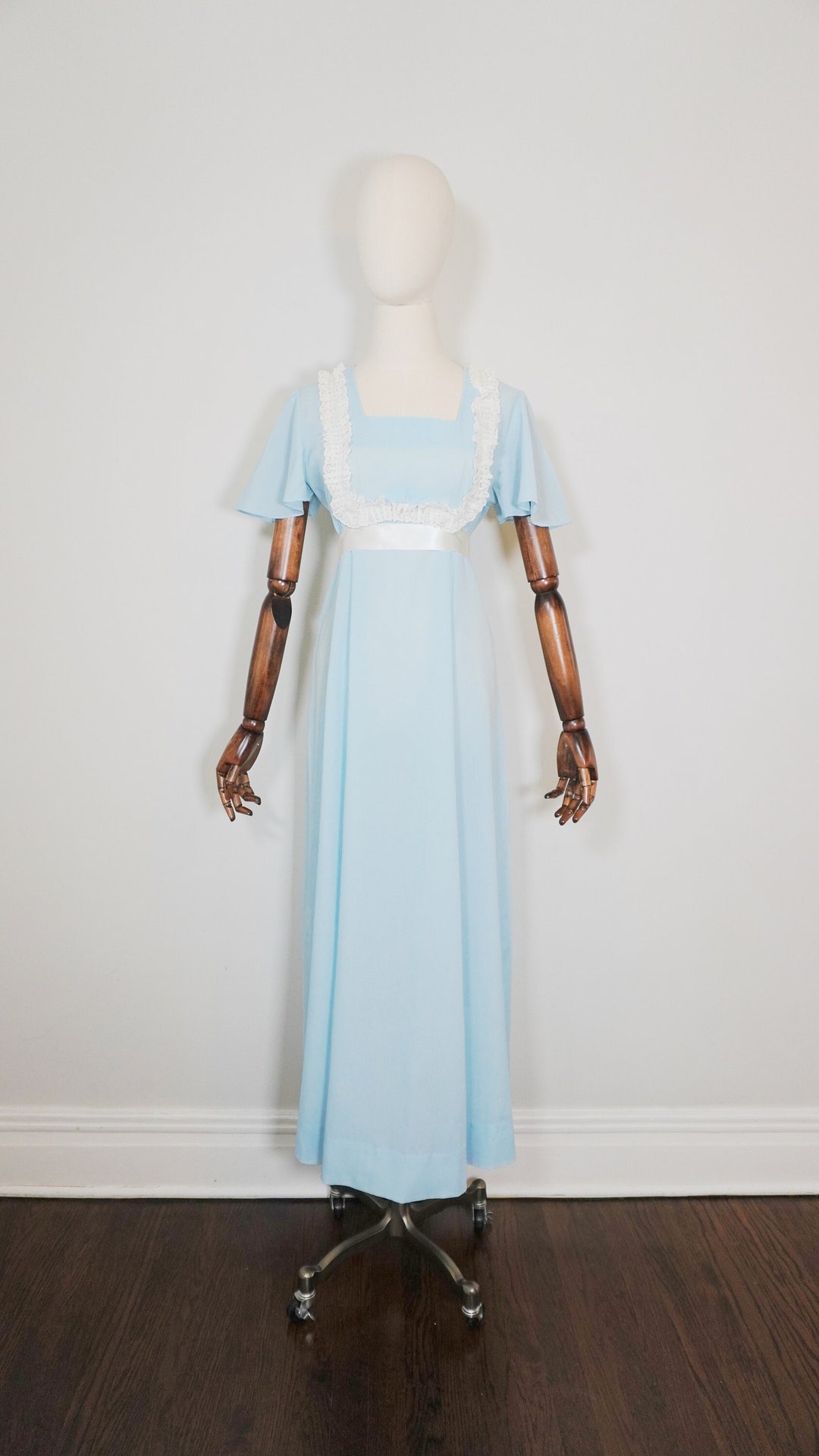 MEDIUM - Dreamy Late 1960s Light Blue Maxi Lace Dress 60s 70s Sixties ...