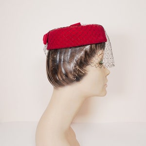 Exceptional RED Velvet 1950s Cap Style Cocktail Cap W/ Netting -fifties ...