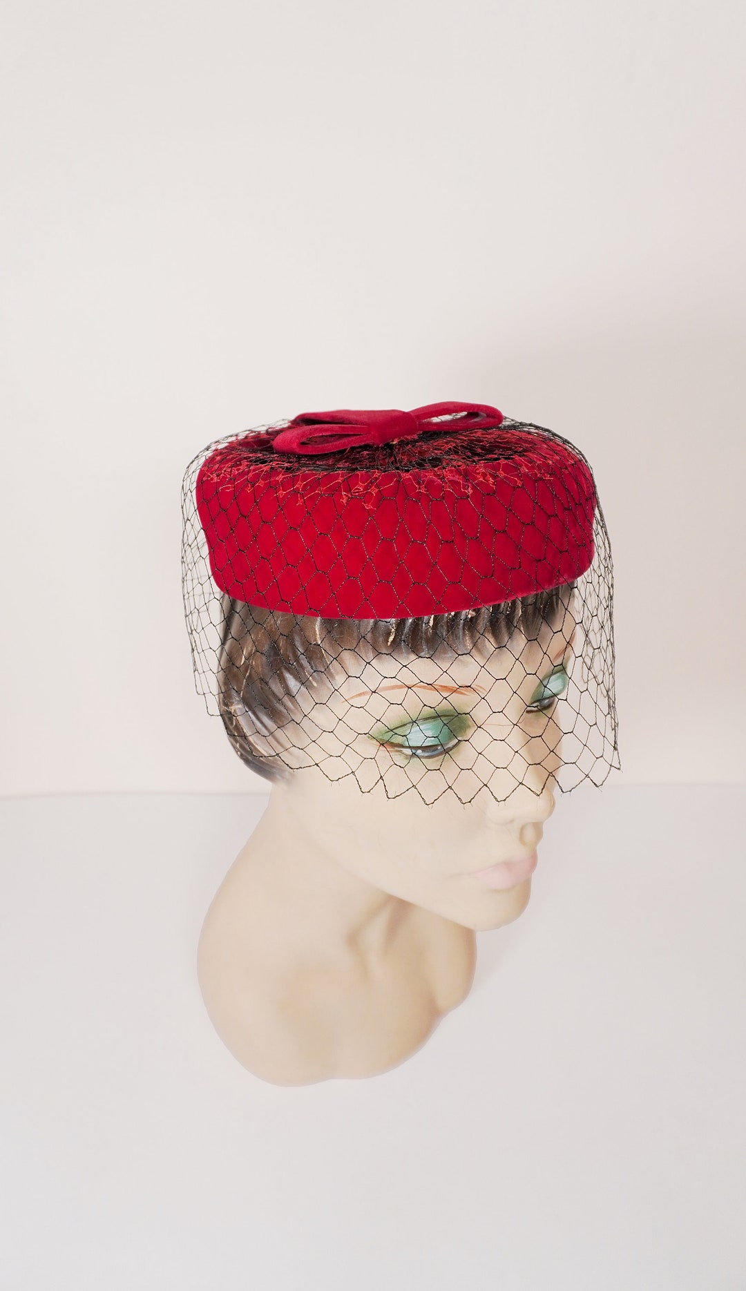 Exceptional RED Velvet 1950s Cap Style Cocktail Cap W/ Netting -fifties ...