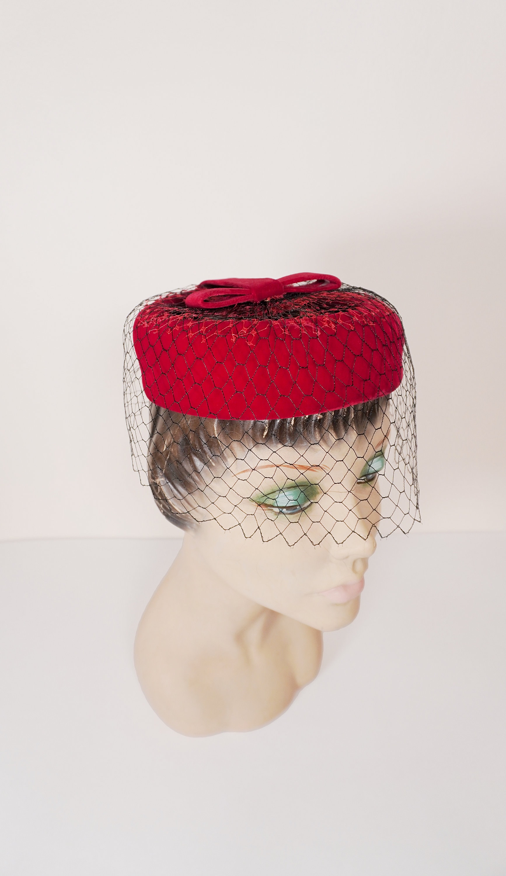 Exceptional RED Velvet 1950s Cap Style Cocktail Cap W/ Netting -fifties ...