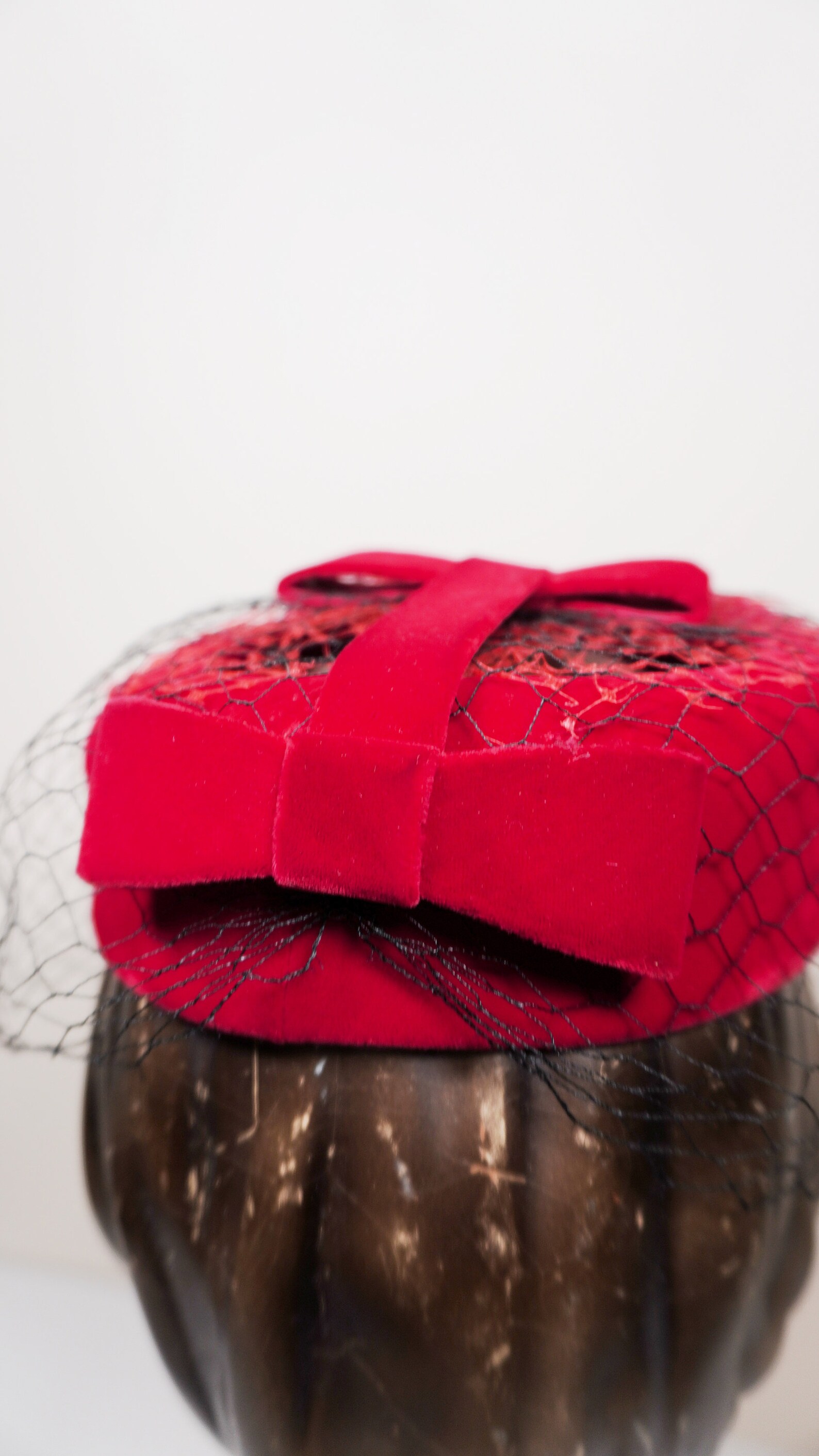 Exceptional RED Velvet 1950s Cap Style Cocktail Cap W/ Netting -fifties ...