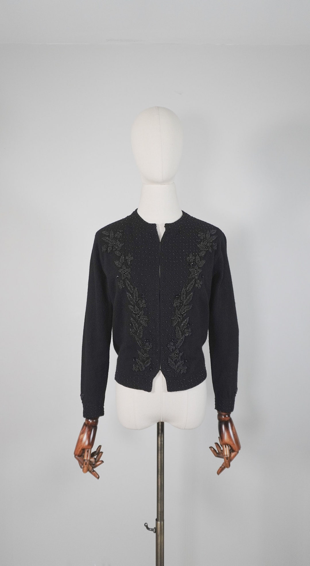 SMALL 1950s Embellished Beaded Black Cardigan Jumper Sweater - VTG ...