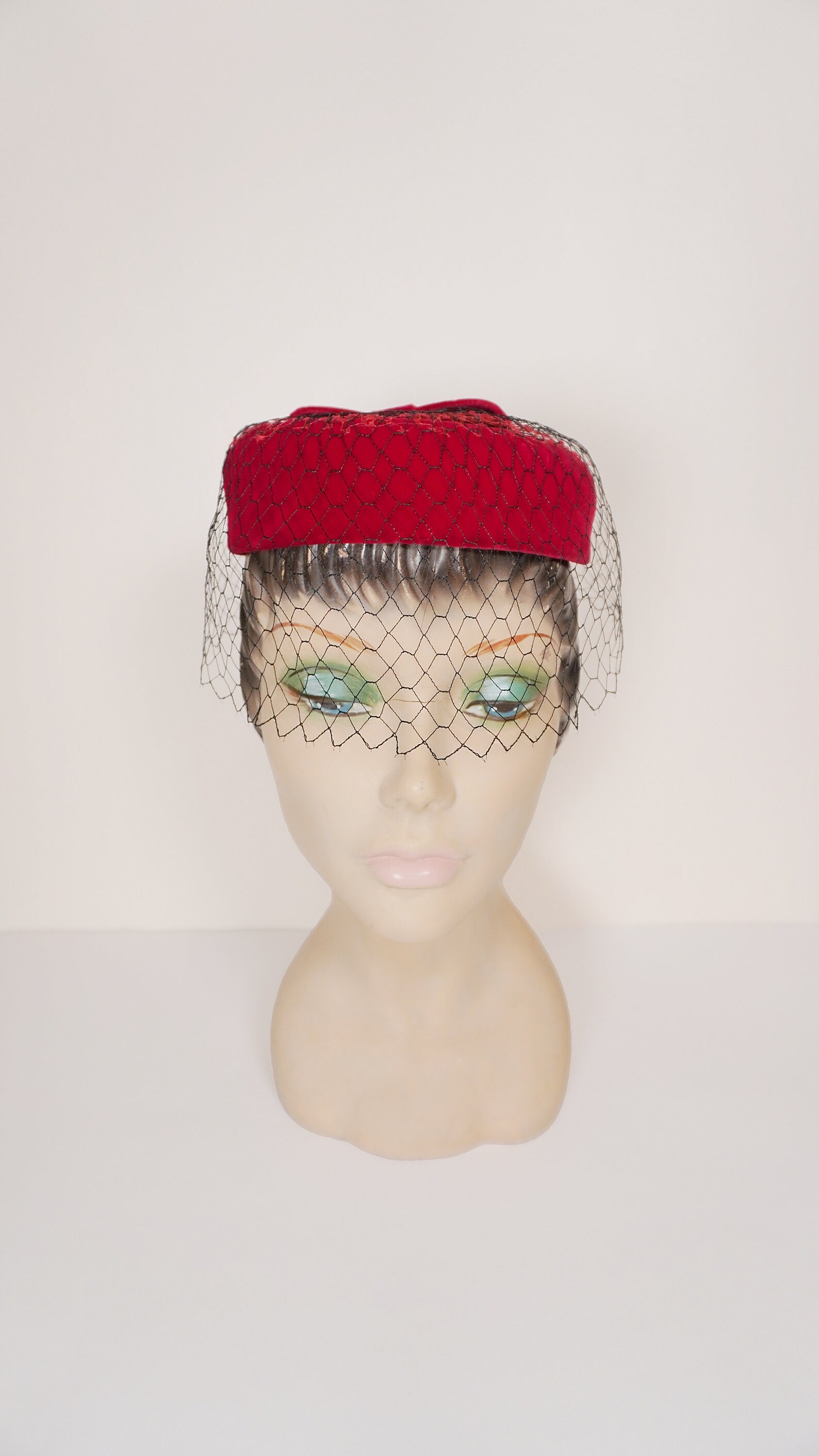 Exceptional RED Velvet 1950s Cap Style Cocktail Cap W/ Netting -fifties ...