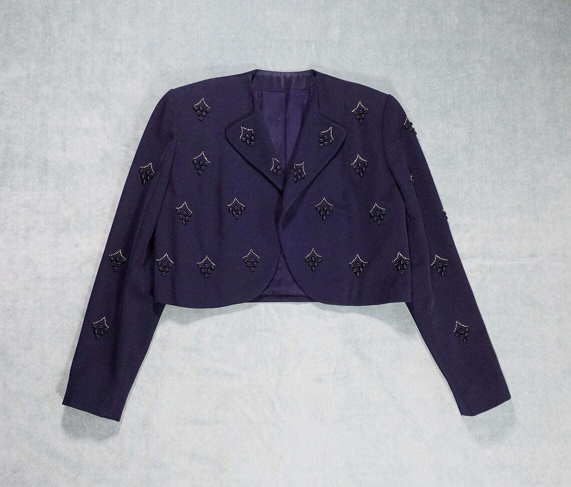 1940s Navy Blue Women's Bolero Jacket W/ Satin Grapes Metal Stud Accent ...