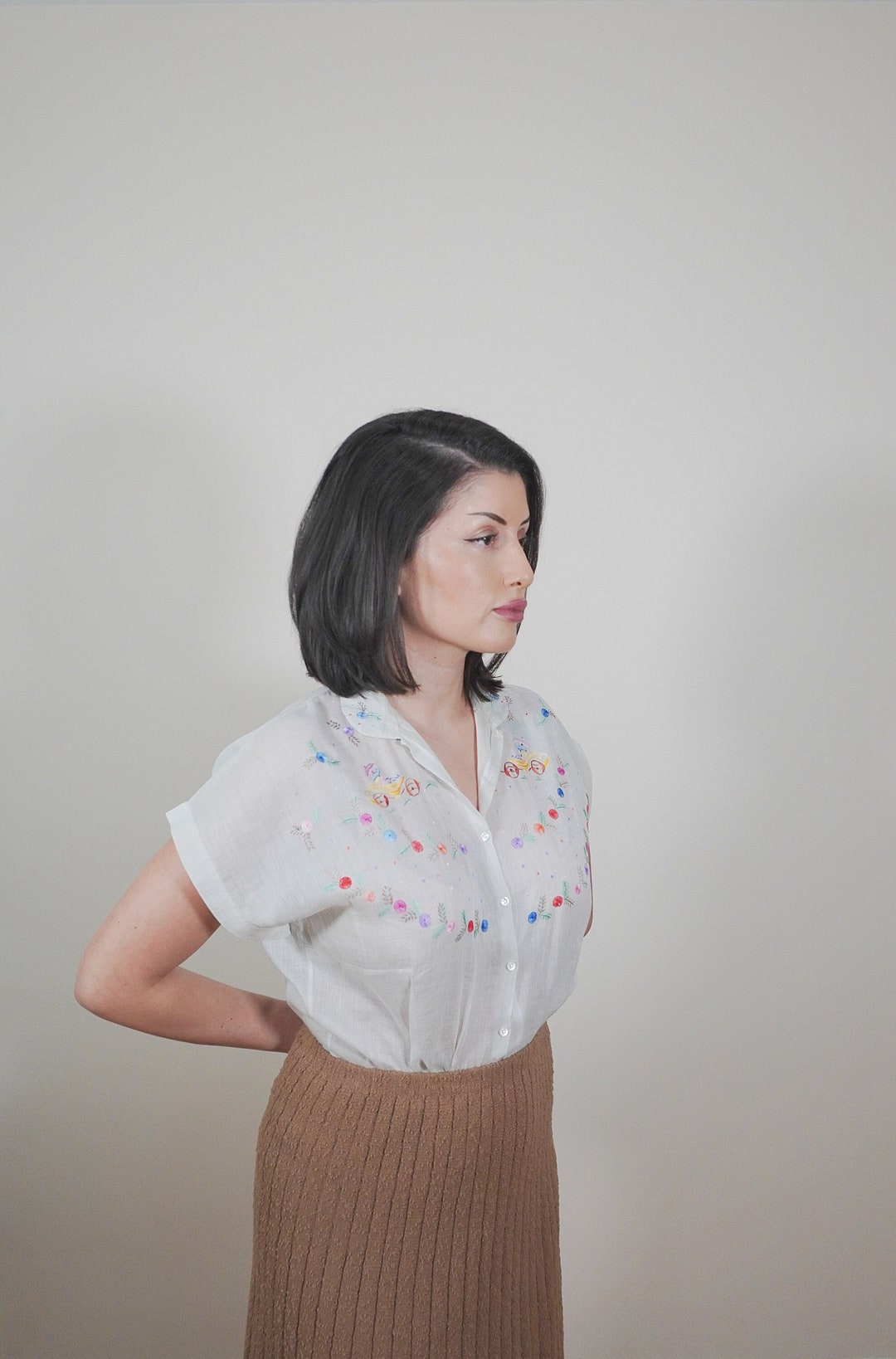 1940s / 1950s "going on a Ride" Sheer Cotton Blouse Embroidered ...