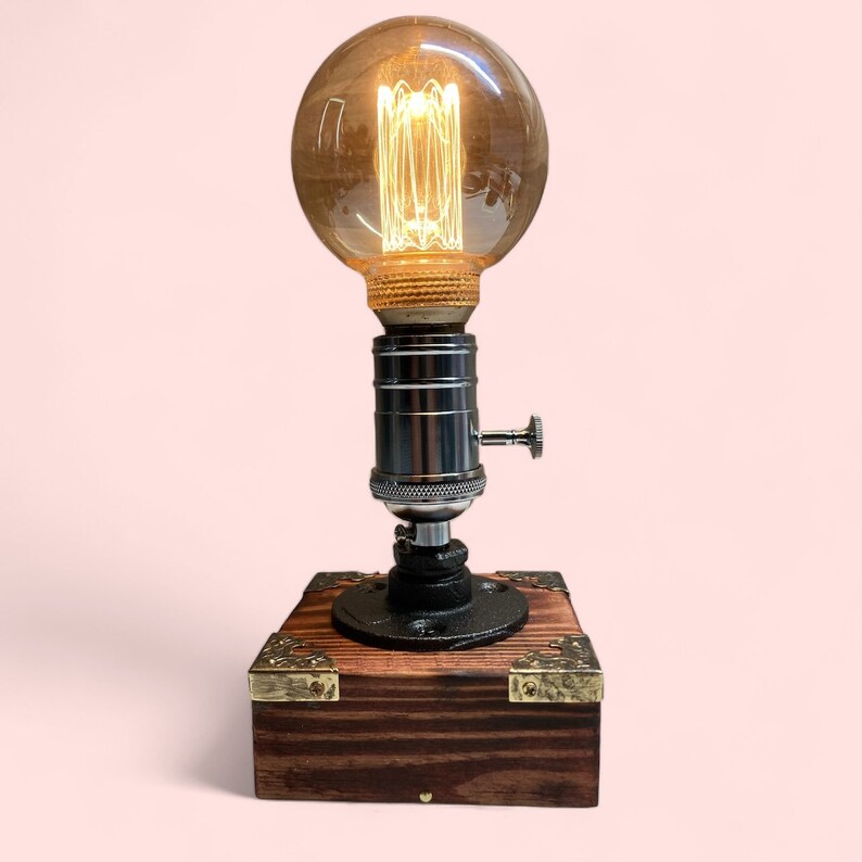 Steampunk Edison Table Lamp: Wood & Metal Farmhouse Decor - Etsy