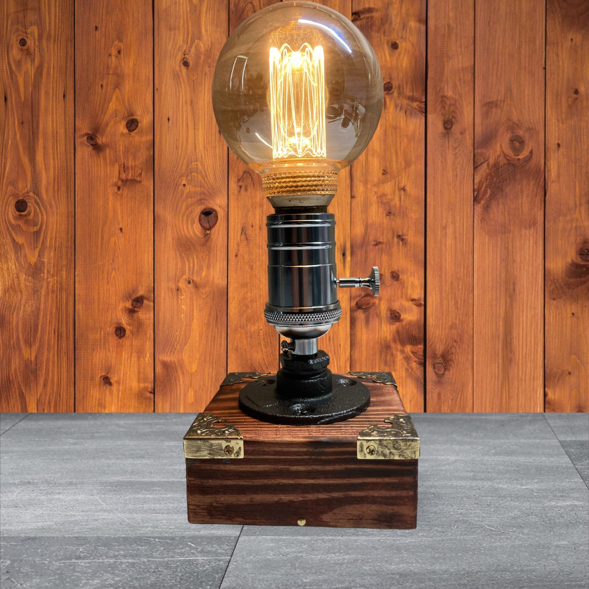 Steampunk Edison Table Lamp: Wood & Metal Farmhouse Decor - Etsy