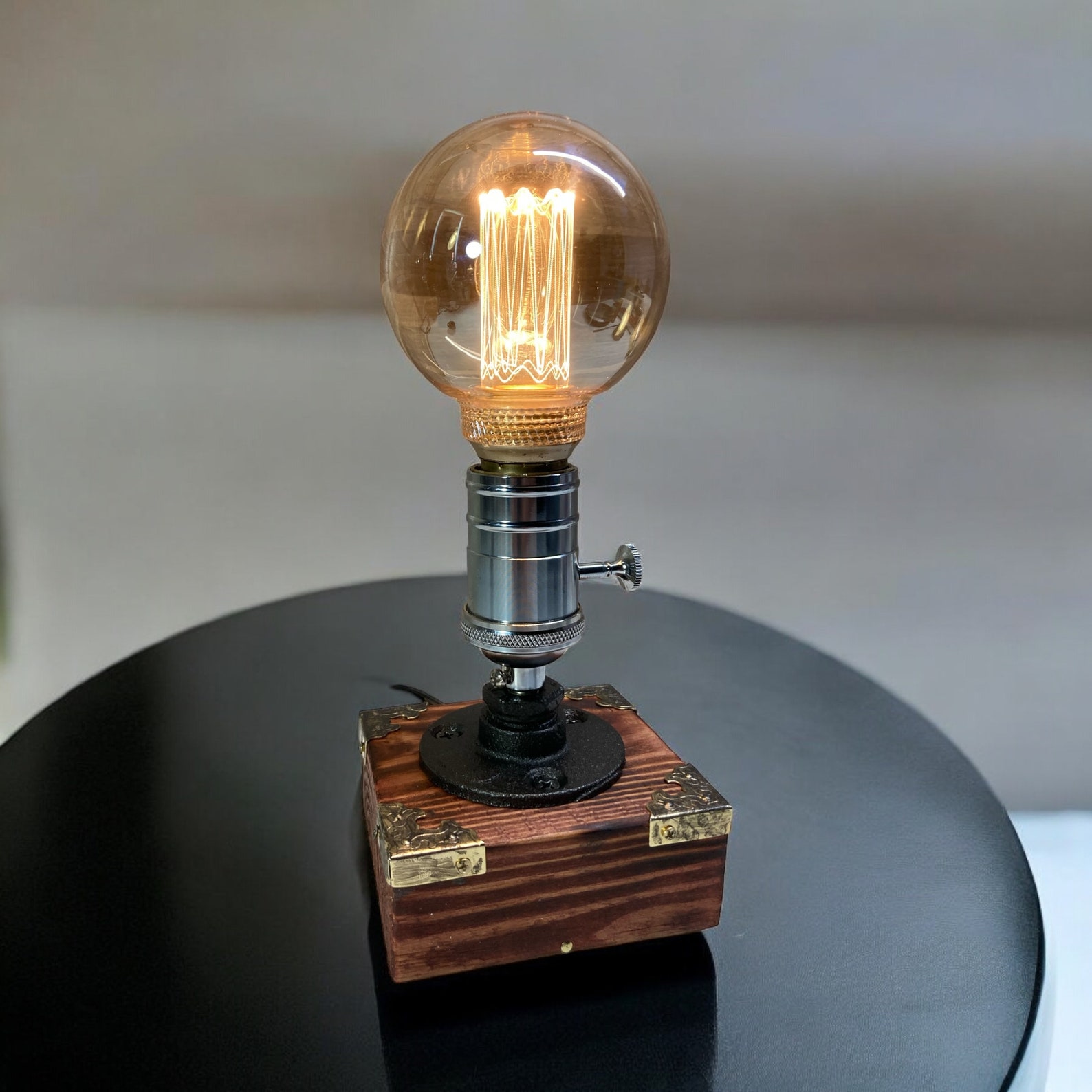 Steampunk Edison Table Lamp: Wood & Metal Farmhouse Decor - Etsy