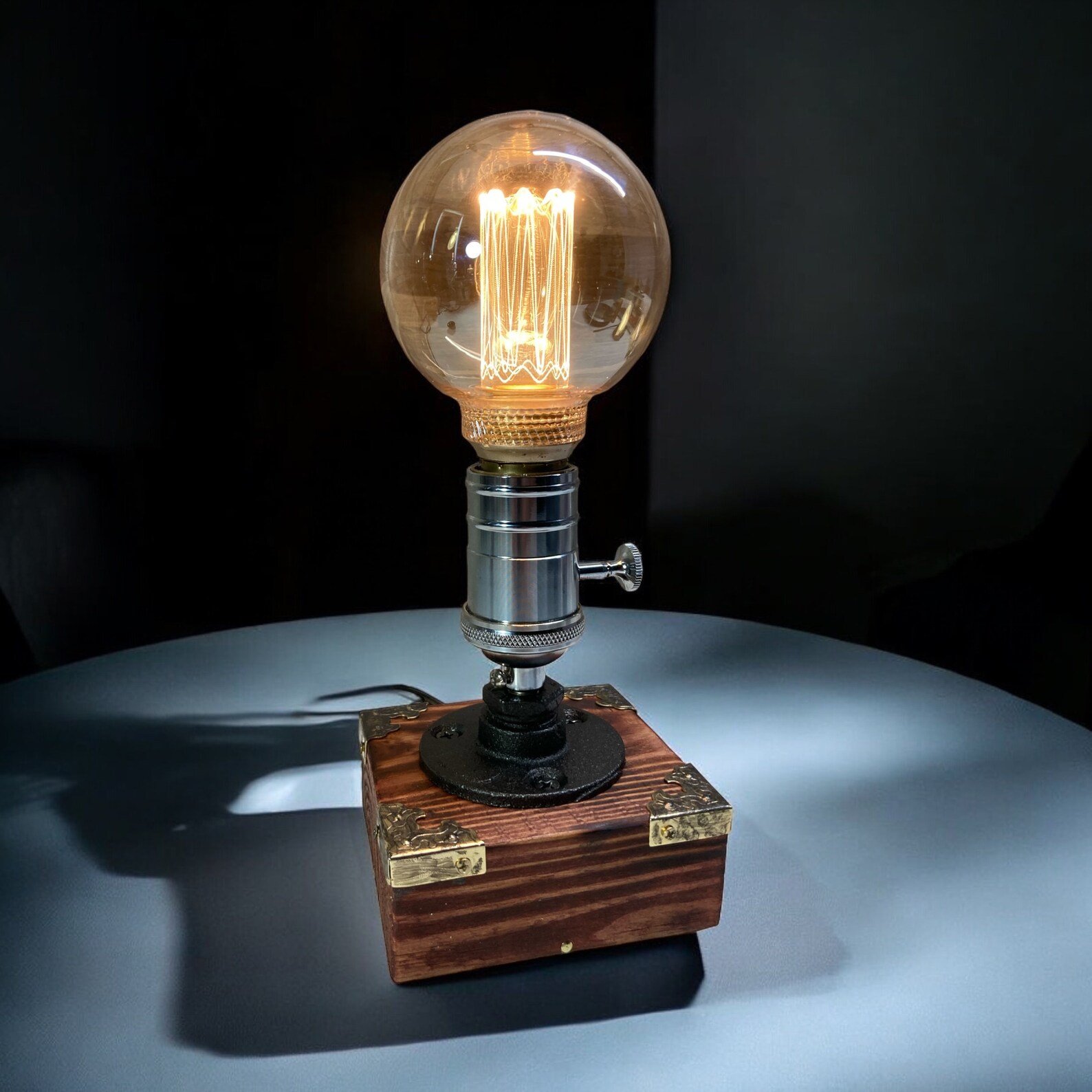 Steampunk Edison Table Lamp: Wood & Metal Farmhouse Decor - Etsy