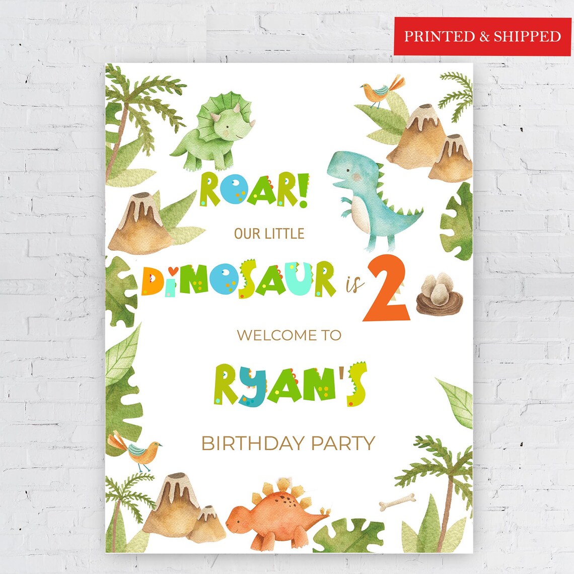 Boy Birthday Welcome Sign Printed Dinosaur Party Foamboard, Little Dino ...