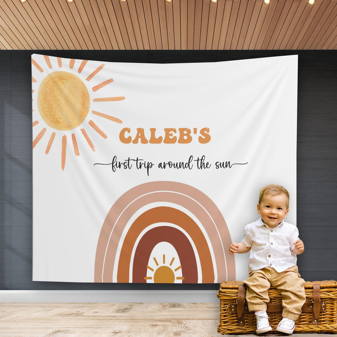 Groovy One Rainbow Backdrop First Trip Around the Sun Birthday Banner ...