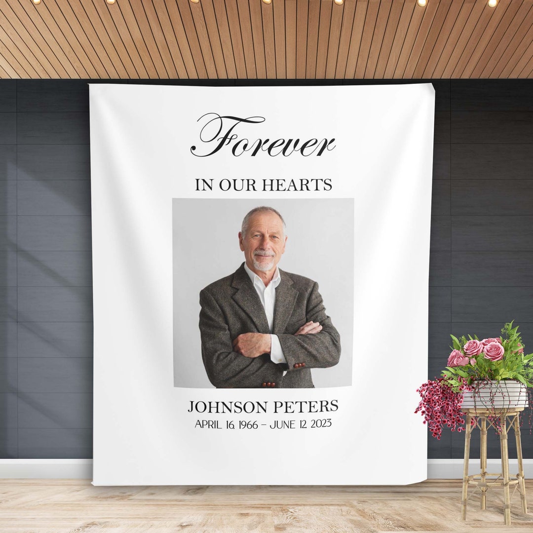 Forever in Our Hearts Minimal Funeral Backdrop Custom Memorial Photo ...