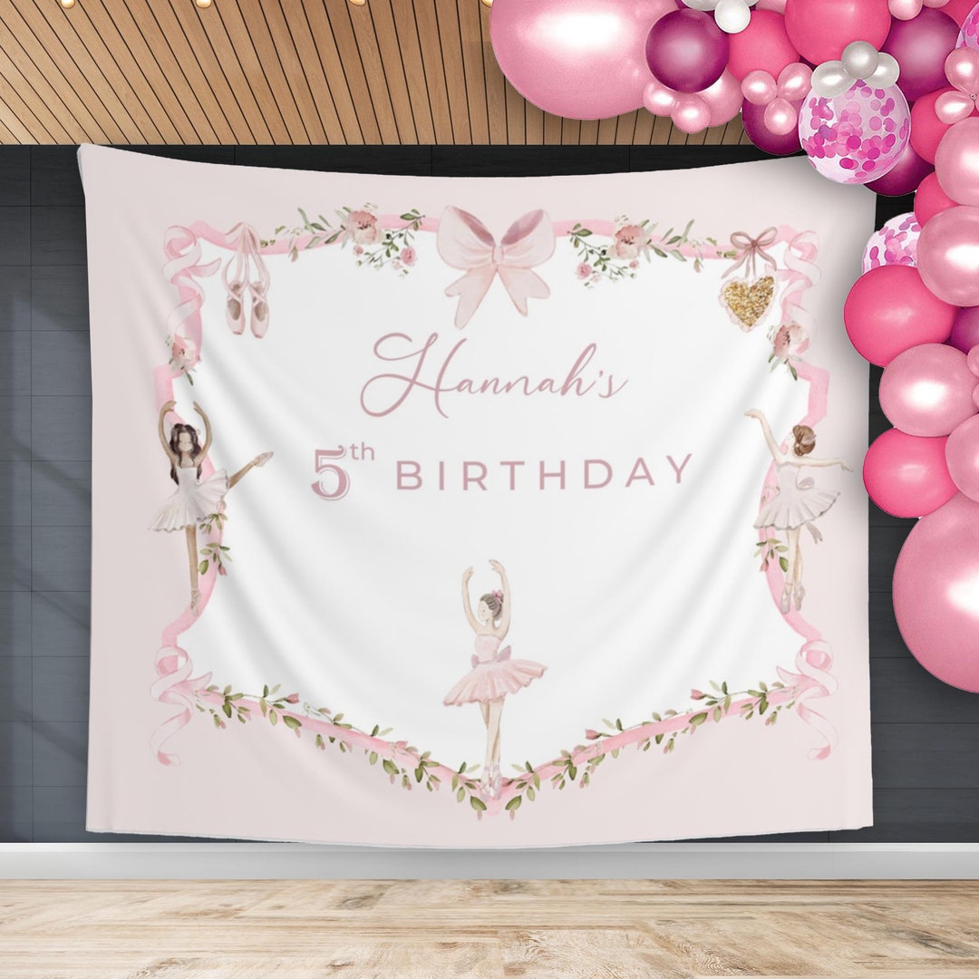 Ballerina Birthday Backdrop Modern Ballet Dancer Girl Birthday Banner ...