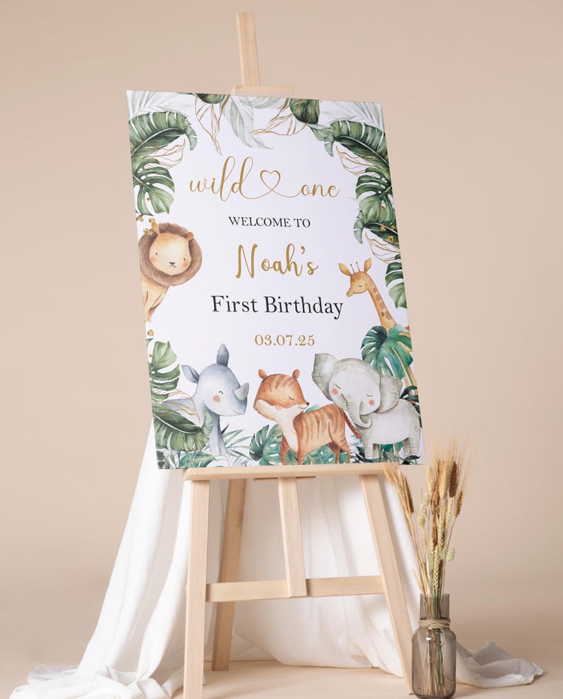 Wild One Birthday Sign First Birthday Welcome Sign Printed Safari 1st ...