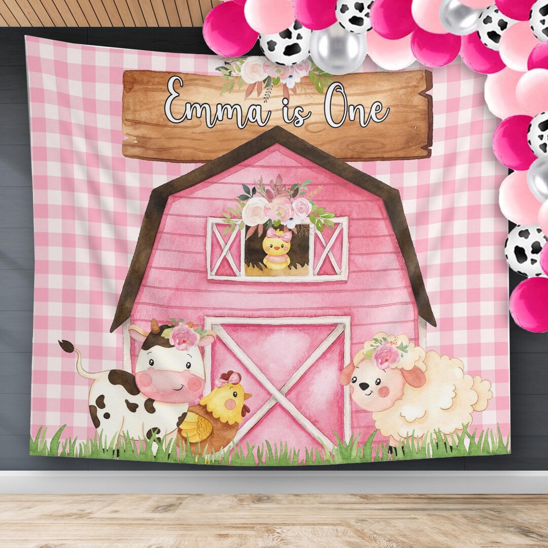 Farm Birthday Backdrop Barn Animals Party Banner Ranch Kids Birthday ...