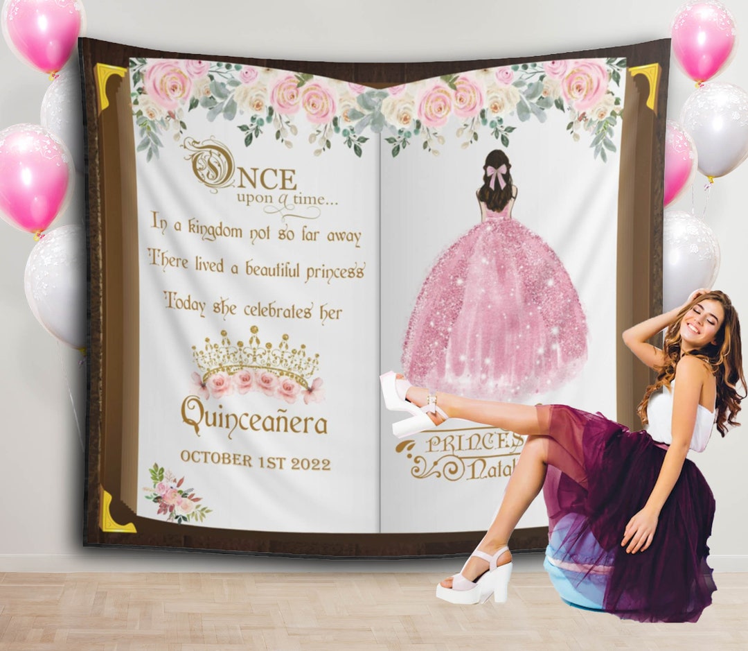 Quinceañera Backdrop Fairytale Princess Birthday Book Background Crown ...