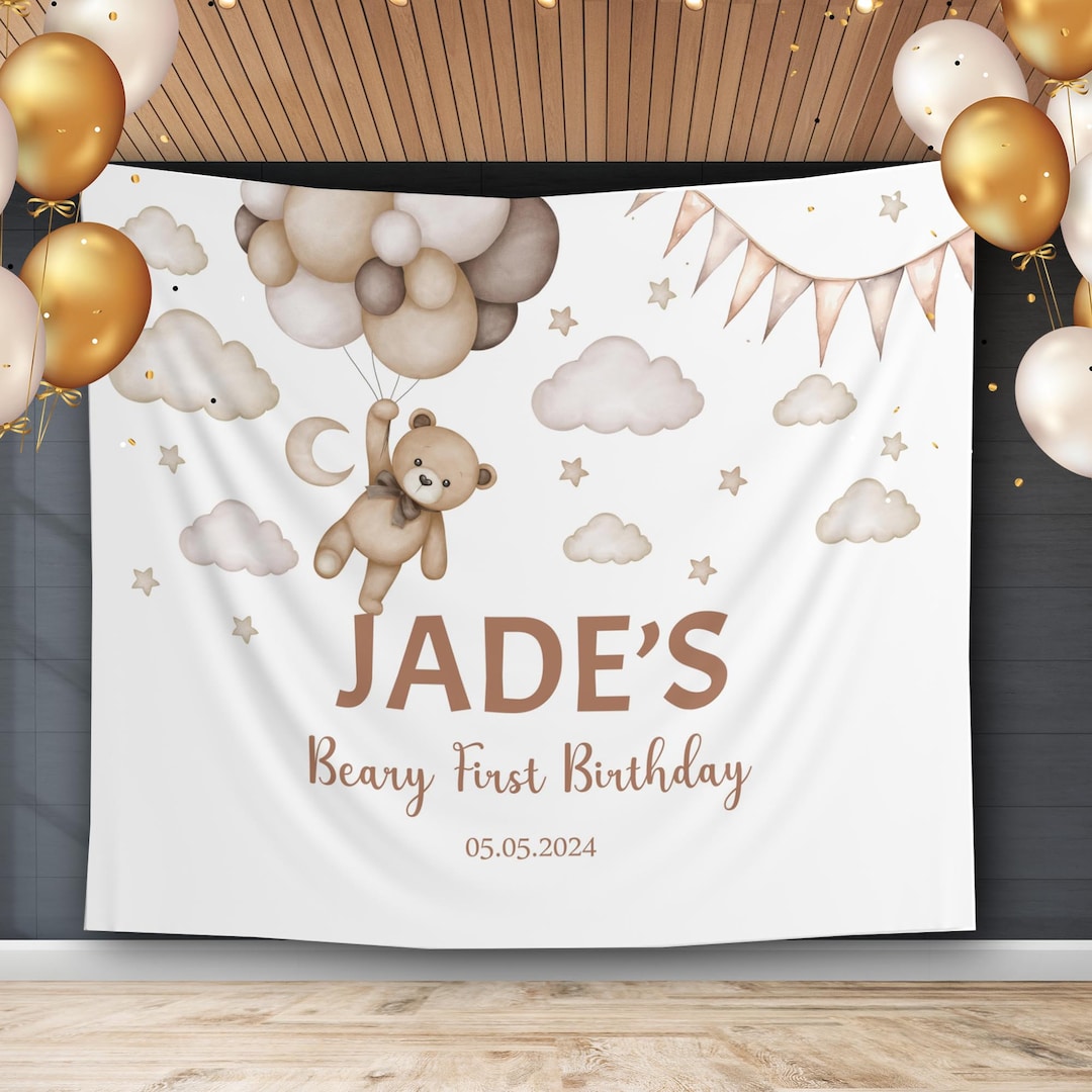 Beary First Birthday Backdrop 1st Birthday Boy Banner Teddy Bear Gender ...