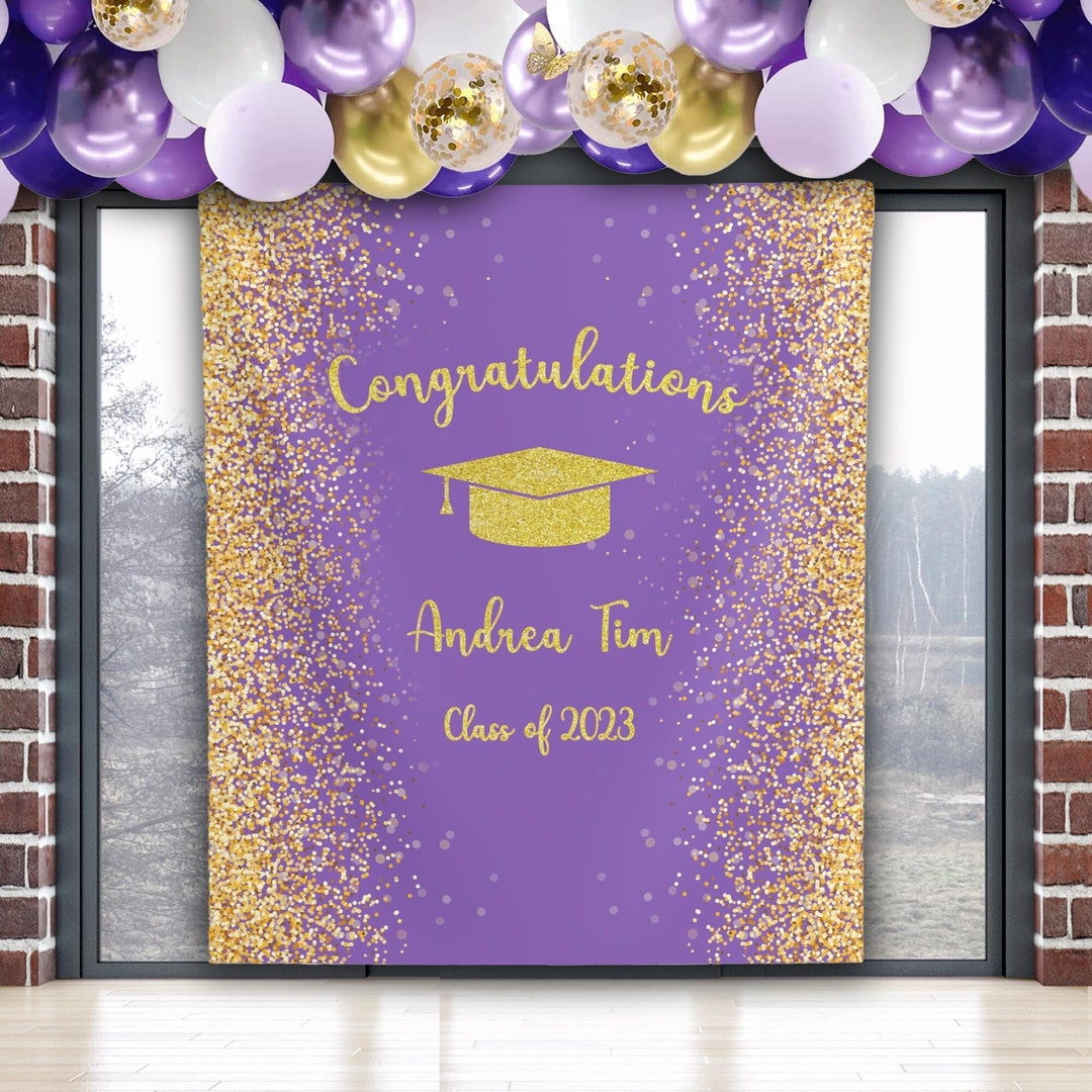 Purple Gold Graduation Backdrop, 2023 Prom Photo Booth, Gold Glitter ...