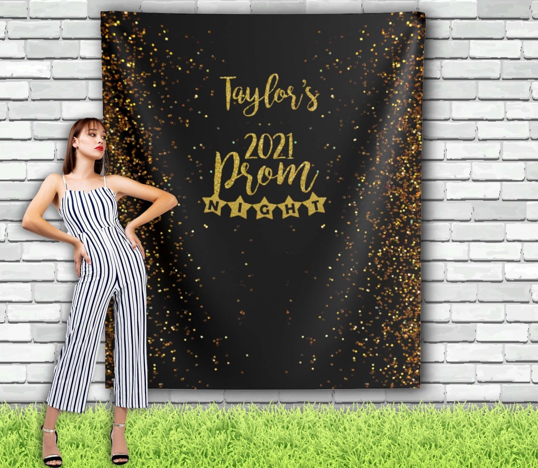 Custom Prom Backdrop, Prom Decorations, Senior Prom Black Gold Glitter ...