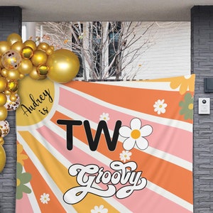 Two Groovy Birthday Backdrop, Groovy Party Decor, Retro Groovy Banner ...