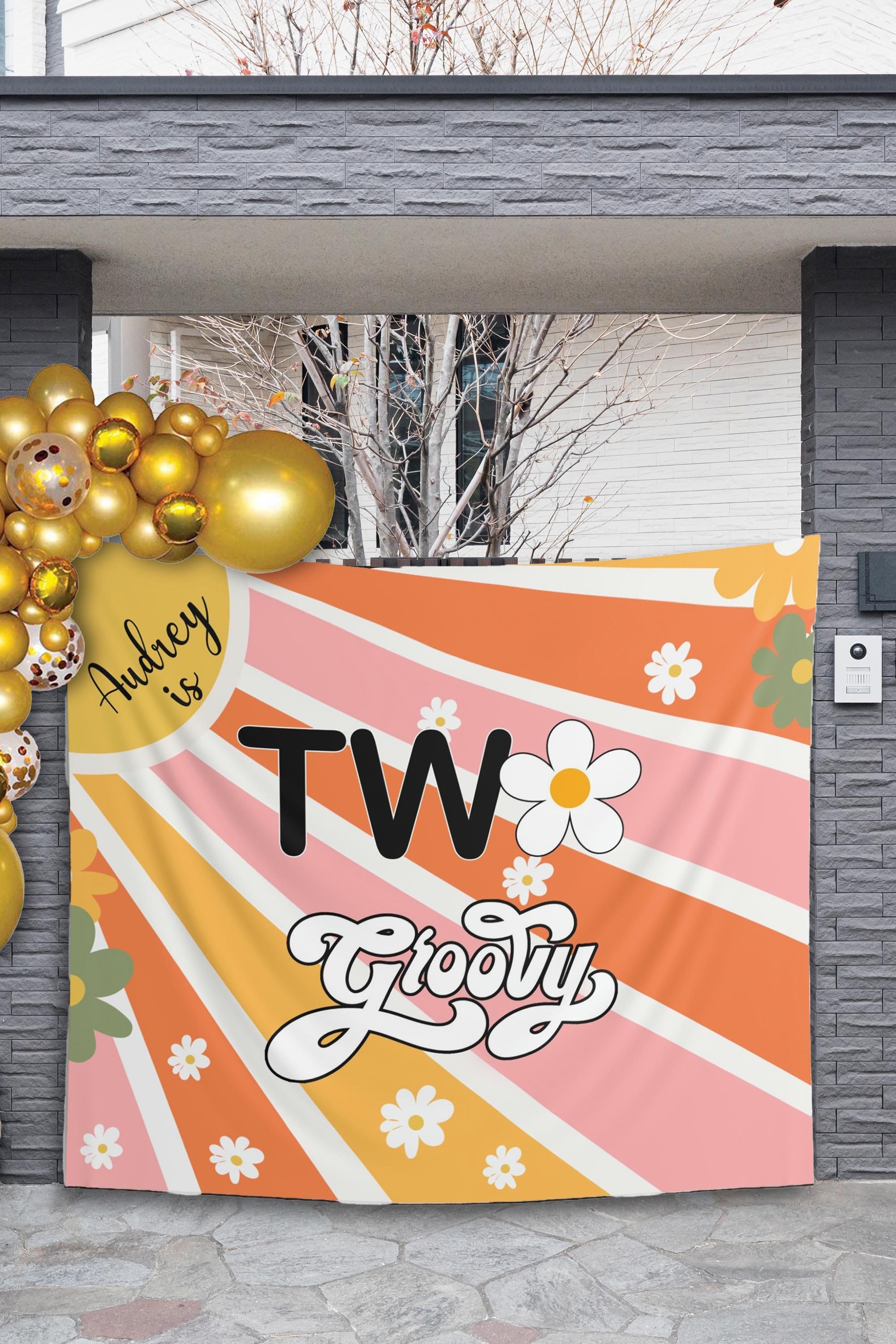 Two Groovy Birthday Backdrop, Groovy Party Decor, Retro Groovy Banner ...