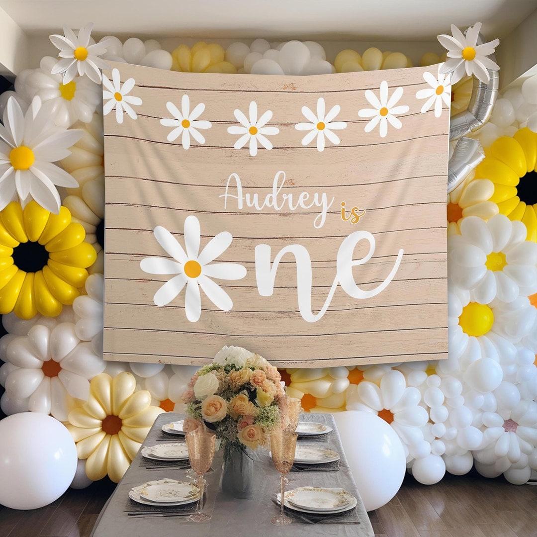 Daisy First Birthday Party Backdrop Retro Daisy Girl Banner Rustic 1st ...