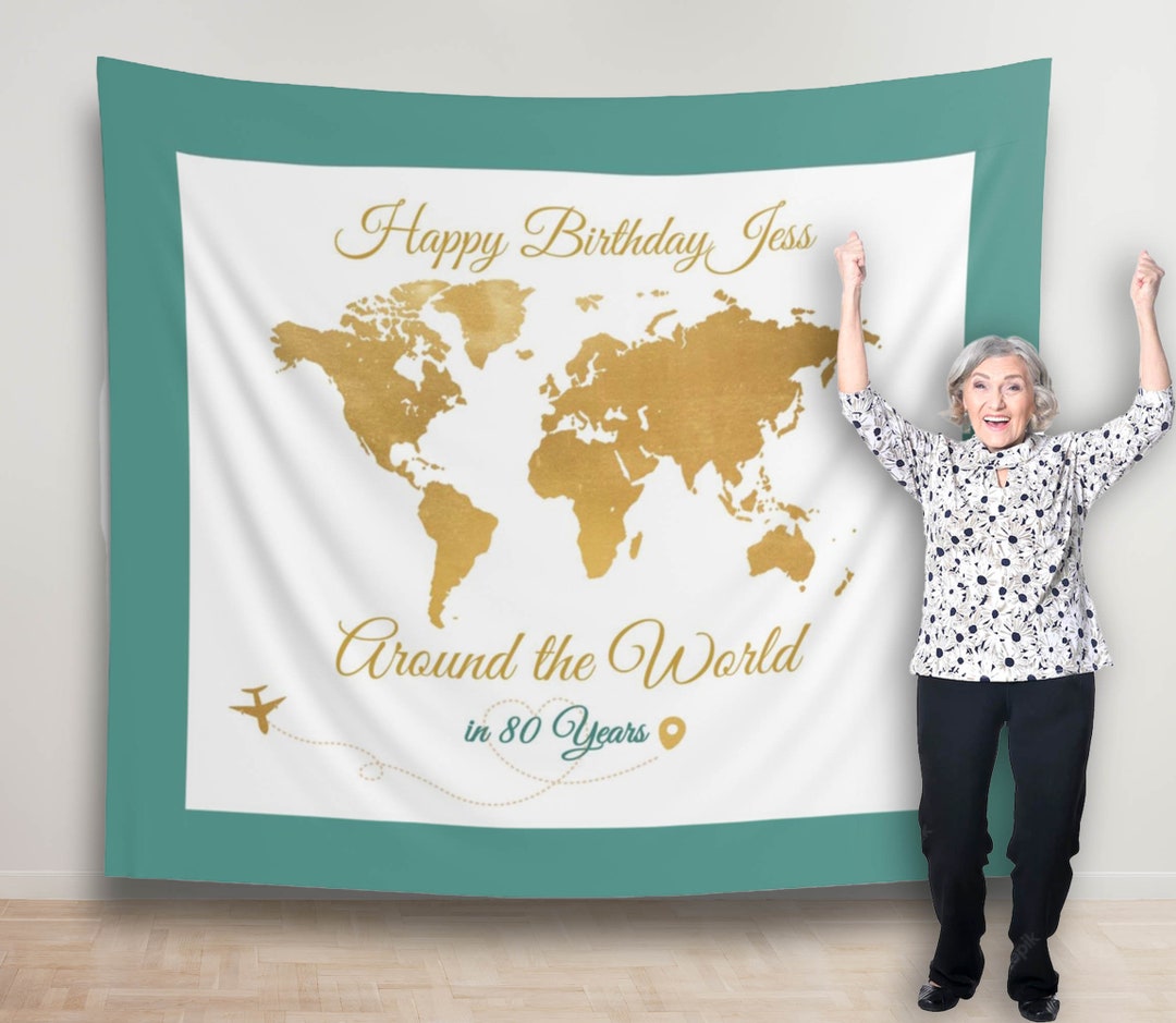 World Map Birthday Backdrop Custom Birthday Banner Adventure Birthday ...