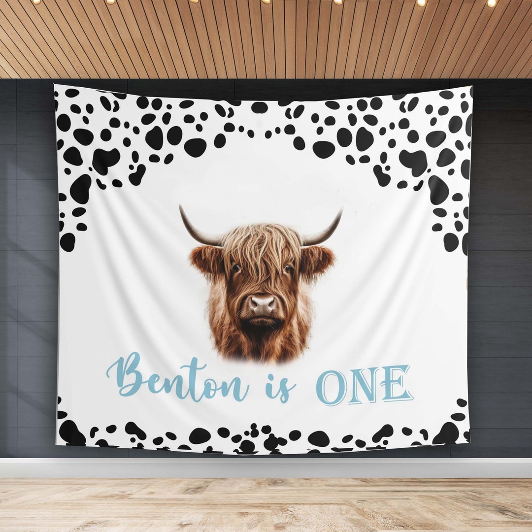 Highland Cow Boy Birthday Backdrop One Year Old Party Banner First ...