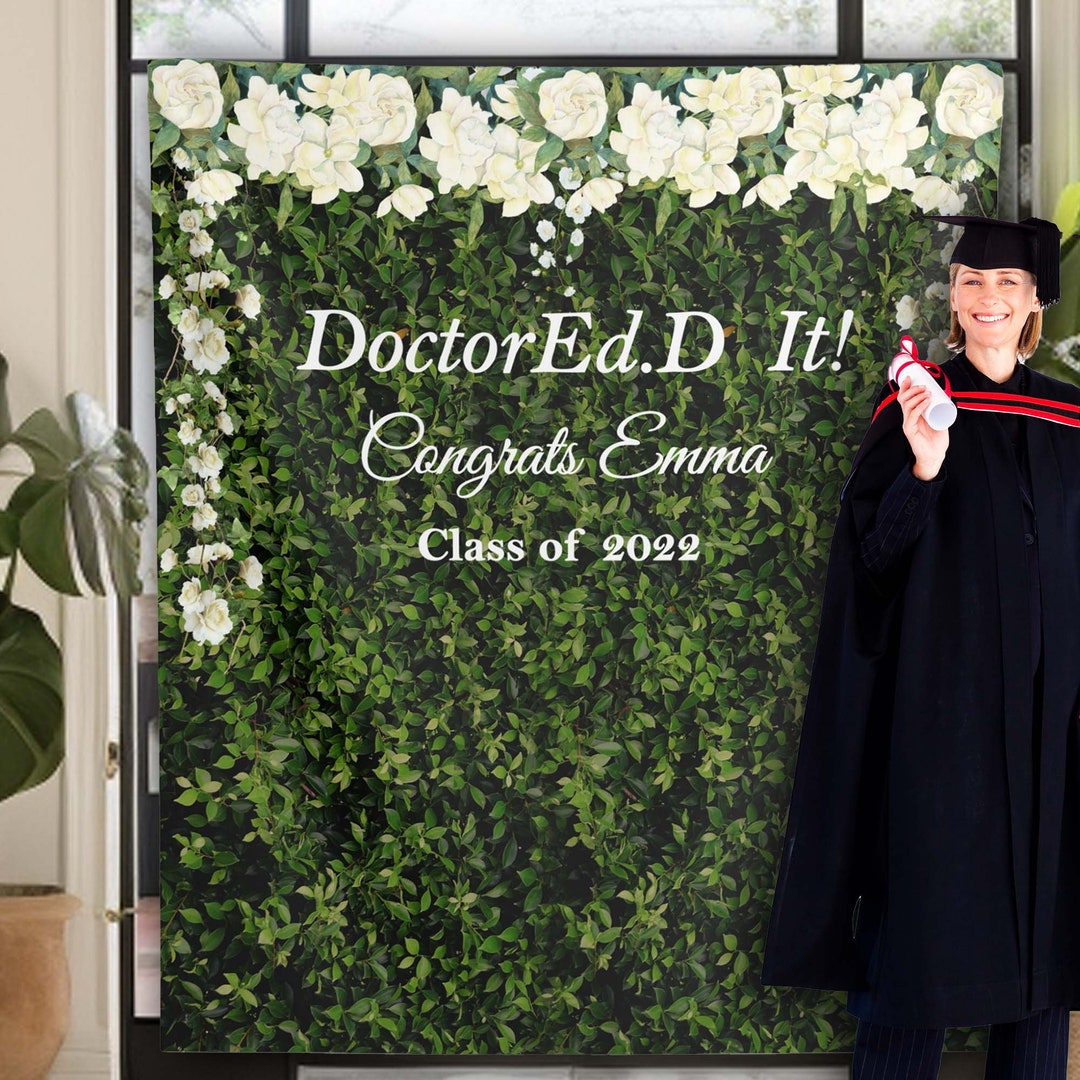 Doctored It Graduation Grass Wall Backdrop, Phd Doctorate Fabric Hedge ...