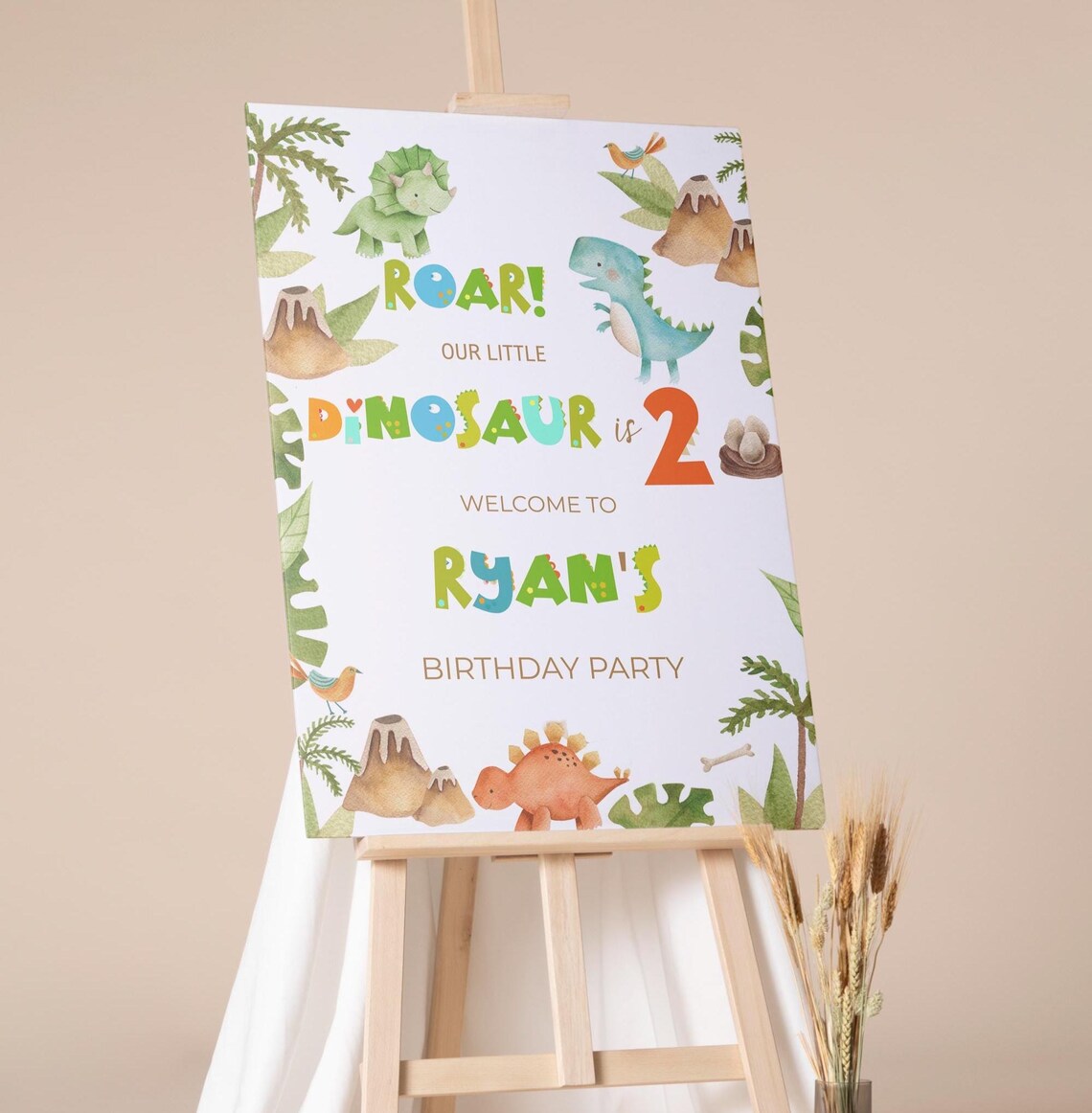 Boy Birthday Welcome Sign Printed Dinosaur Party Foamboard, Little Dino ...