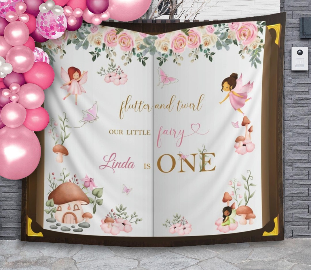 Fairy First Birthday Backdrop Enchanted Book Banner Girl First Birthday ...