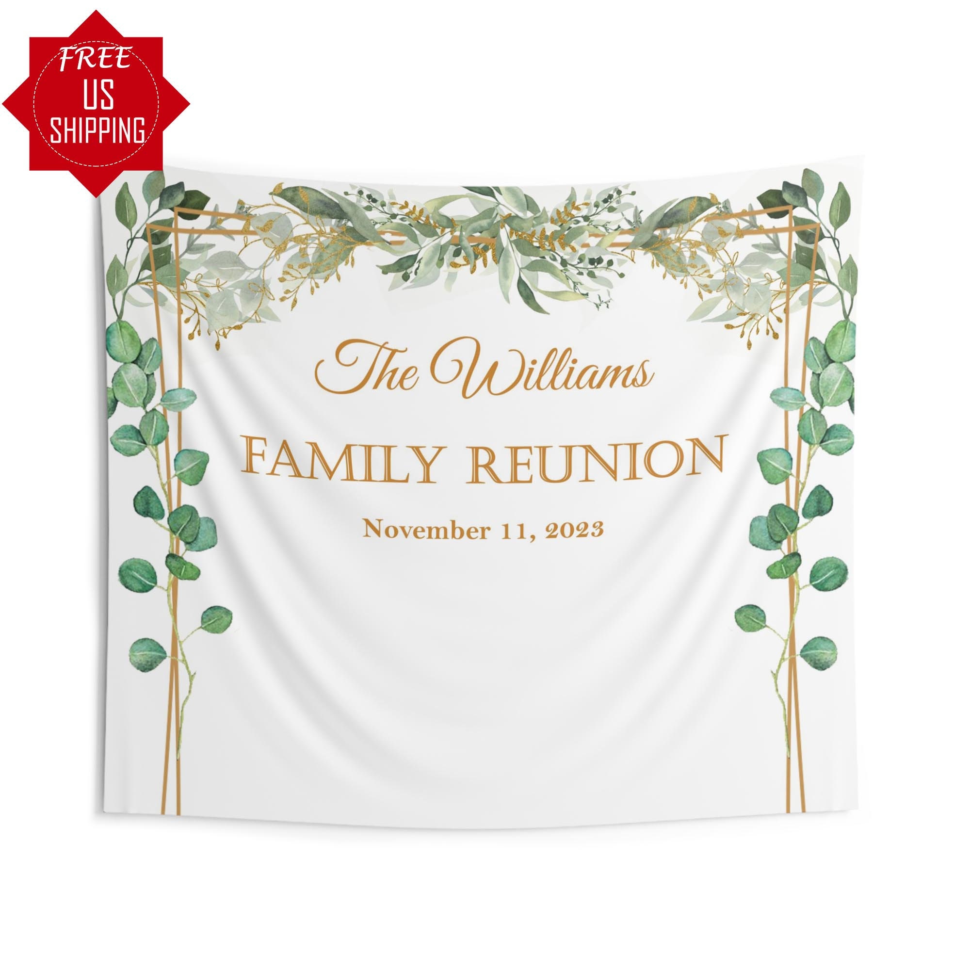Greenery Family Reunion Backdrop Green Leaves Banner Family Get ...