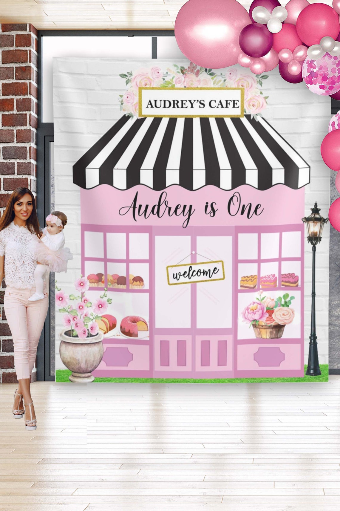 Patisserie Cafe Tea Party Backdrop, Paris Bakery Shop 1st Birthday ...