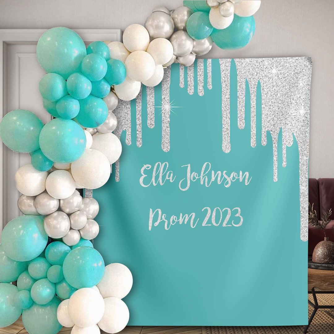 Custom Prom 2023 Backdrop Teal Silver Glitter Prom Send off Party ...