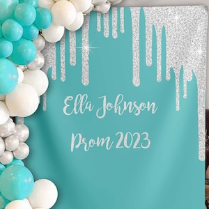 Custom Prom 2023 Backdrop Teal Silver Glitter Prom Send off Party ...