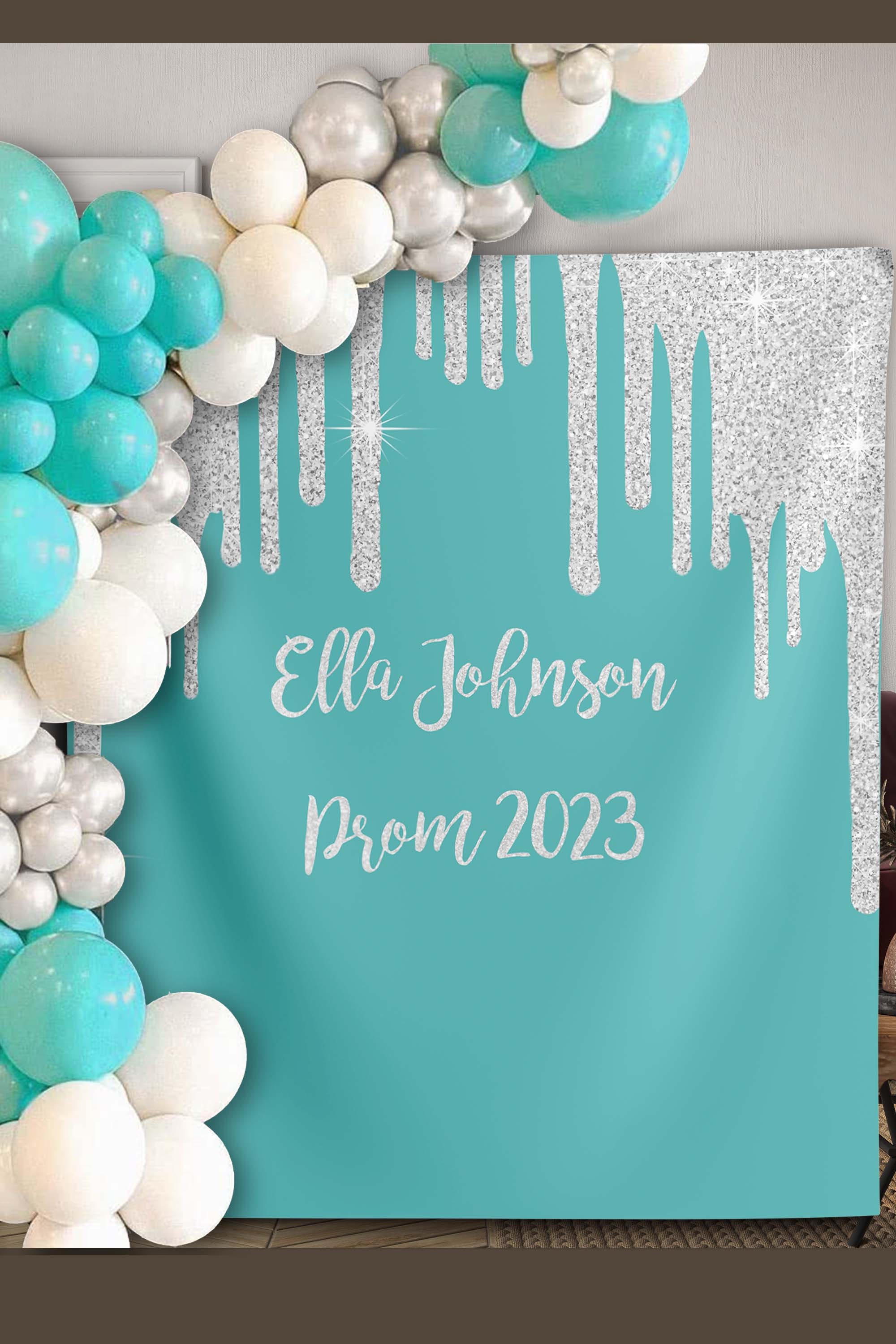 Custom Prom 2023 Backdrop Teal Silver Glitter Prom Send off Party ...