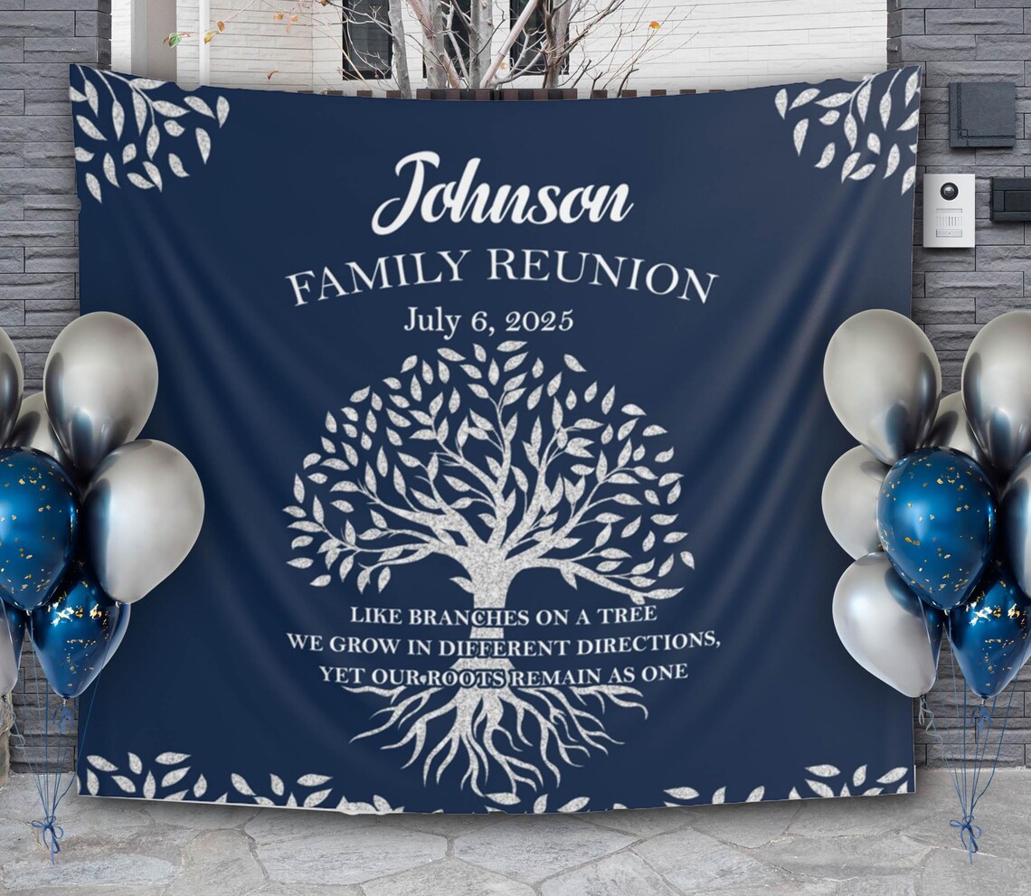 Navily Silver Family Reunion Decor, Our Roots Remain as One Backdrop ...