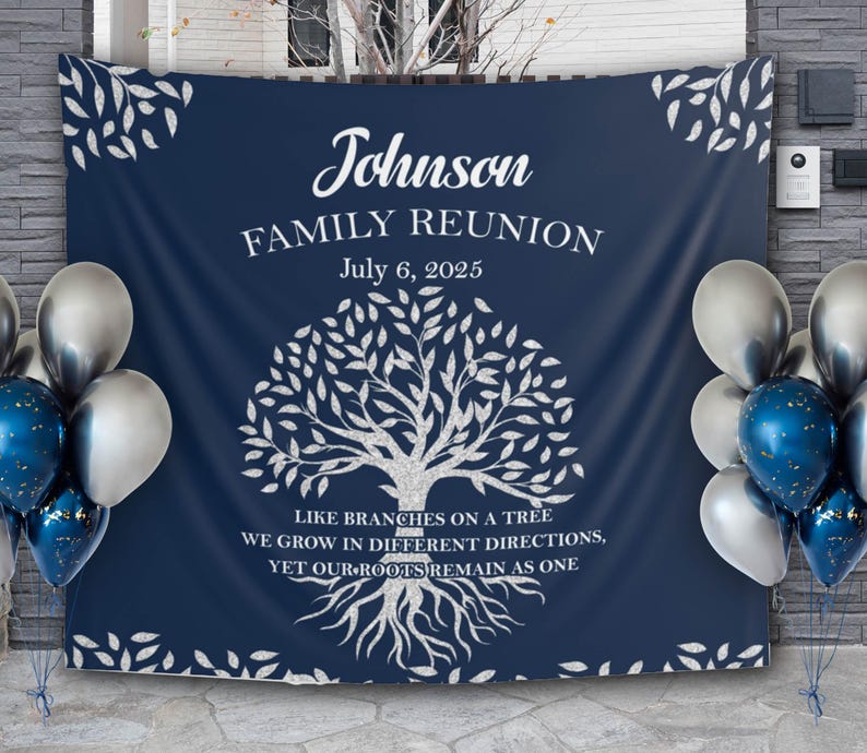 Navily Silver Family Reunion Decor, Our Roots Remain as One Backdrop ...