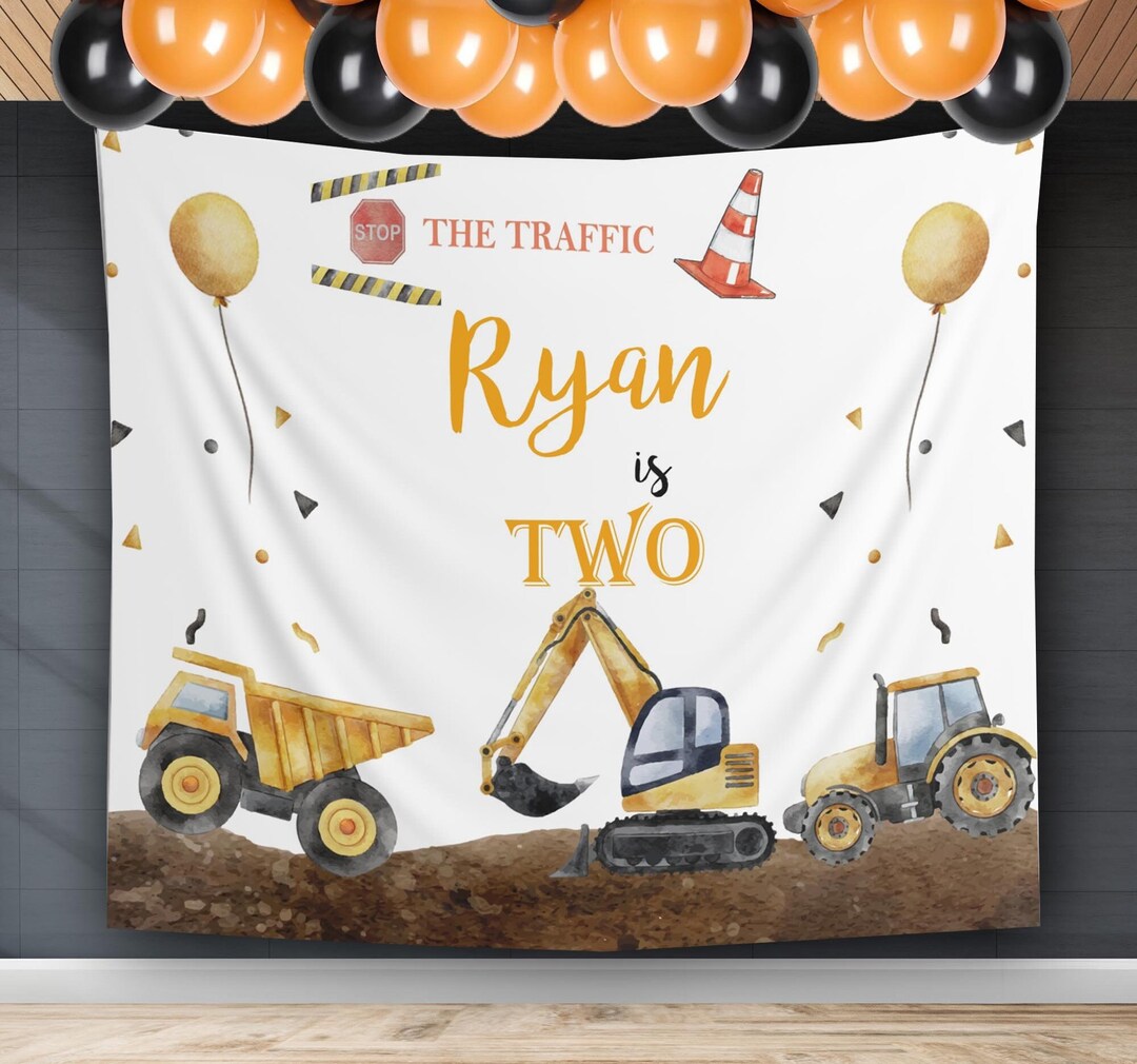 Construction Birthday Backdrop Boy Construction Vehicle Party Banner ...