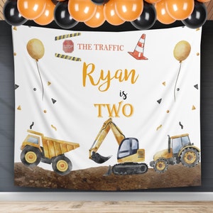 Construction Birthday Backdrop Boy Construction Vehicle Party Banner ...