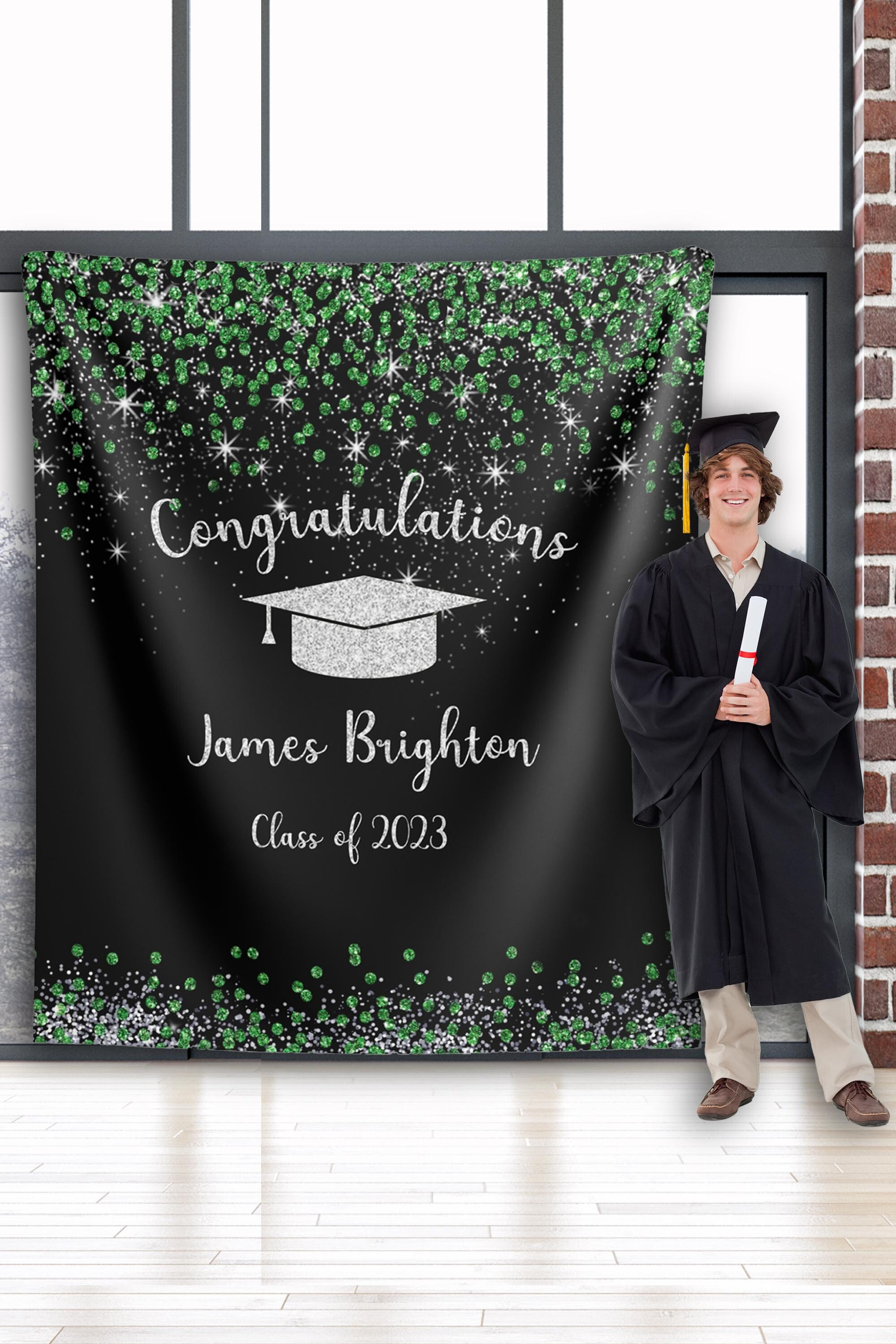 Green Silver 2023 Graduation Backdrop Grad Party Decoration - Etsy