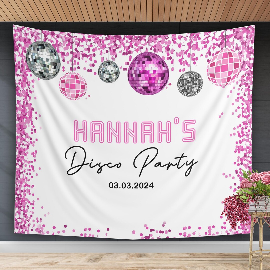 Disco Party Birthday Backdrop Disco Girl Banner Pink Glitter Glow Party ...