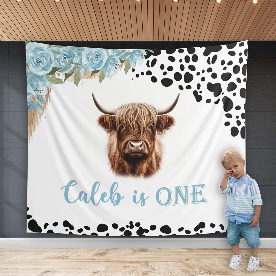 Highland Cow Boy Birthday Backdrop One Year Old Party Banner - Etsy