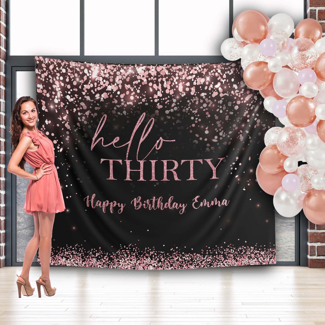 Hello Thirty Birthday Backdrop 30th Birthday Party Decoration Rosegold ...