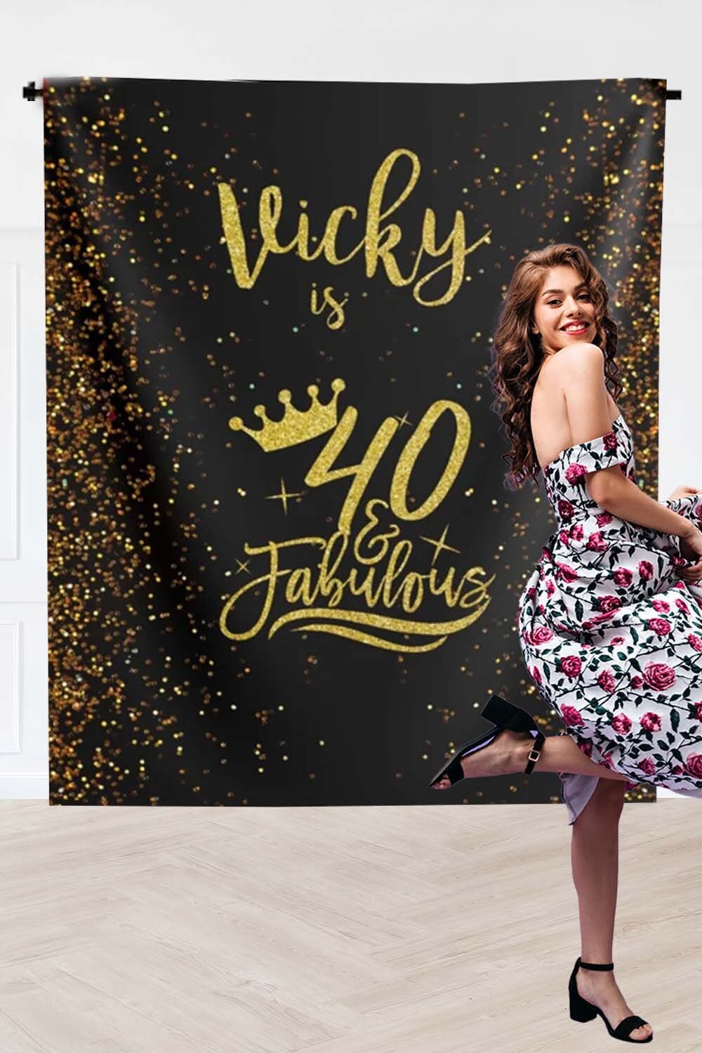 40th Birthday Backdrop Black Gold Women Birthday Banner Forty - Etsy
