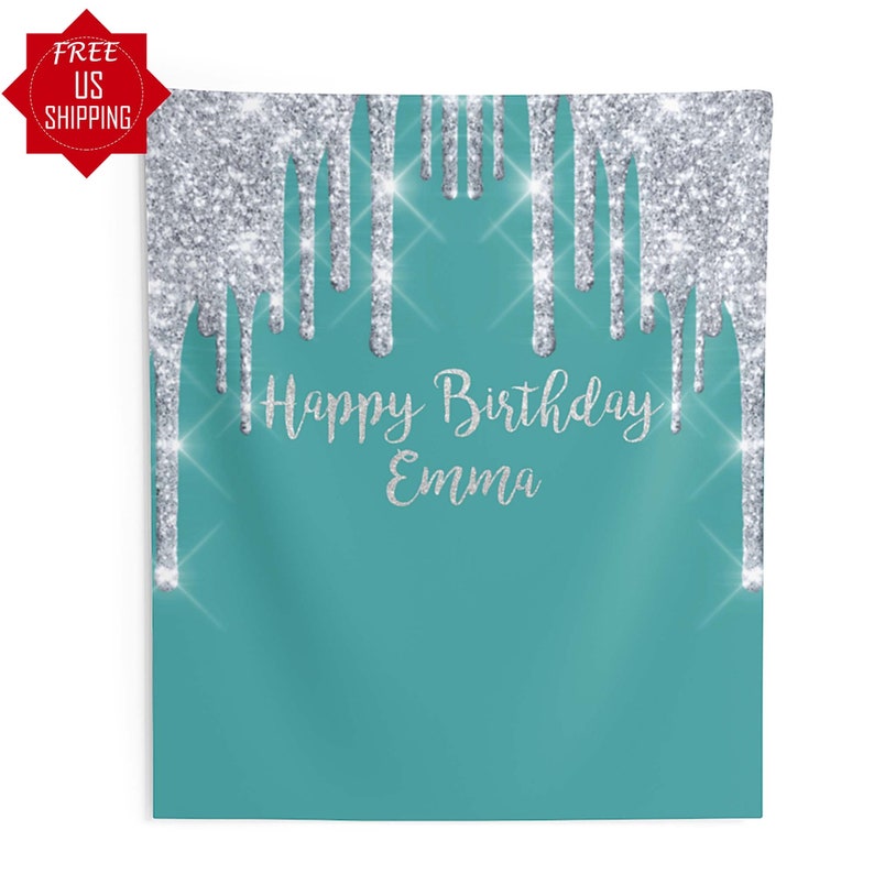 Teal and Silver Party Backdrop, Custom Birthday Event Glitter Backdrop ...