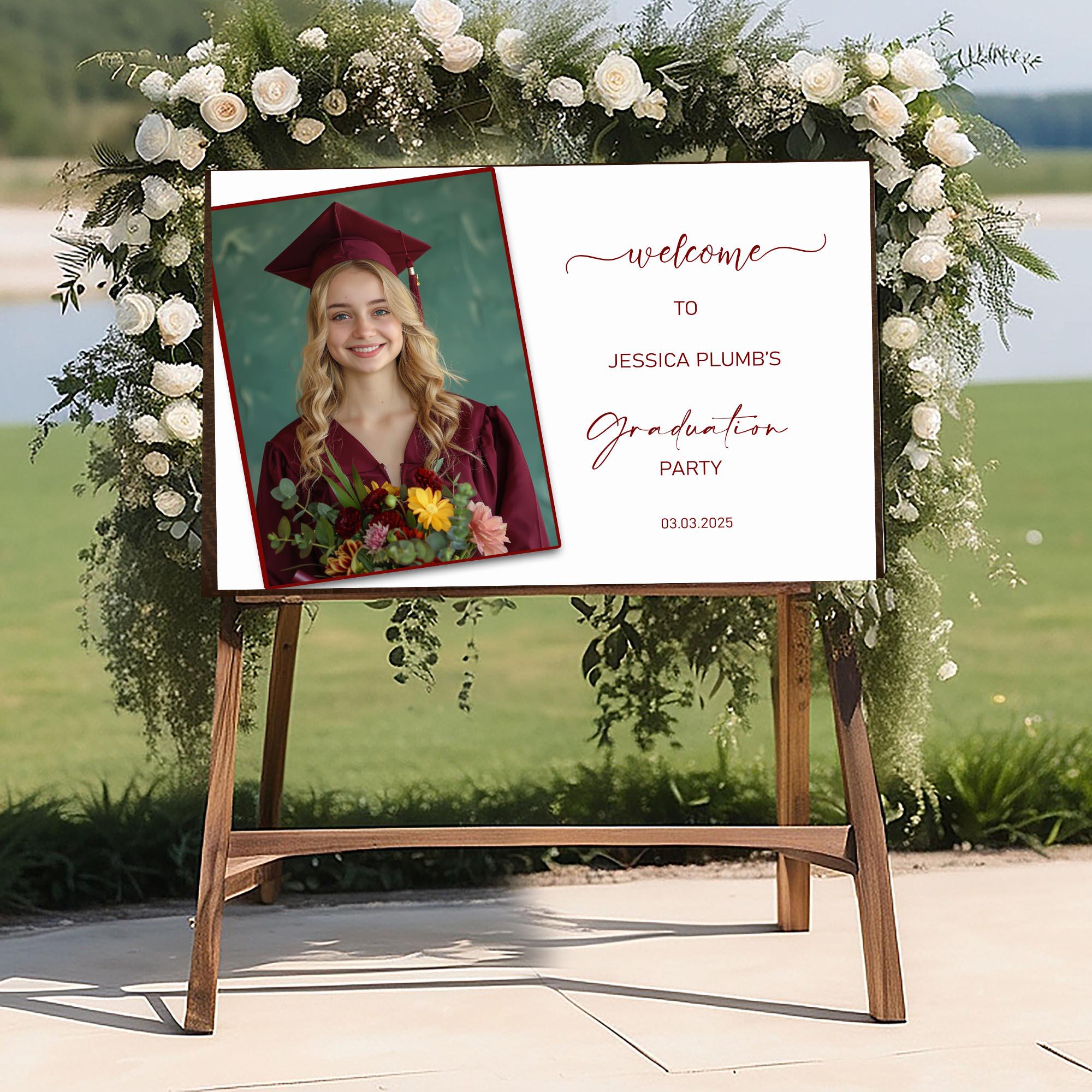Printed Welcome Photo Sign Grad Party Decor Graduation Yard Banner ...