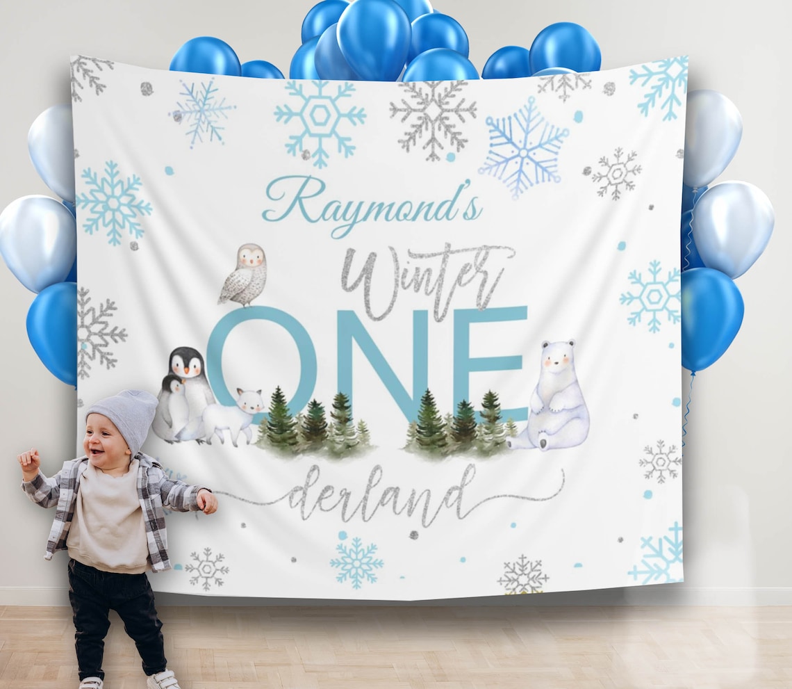 Winter Onederland Birthday Backdrop Boy Girl First Party - Etsy